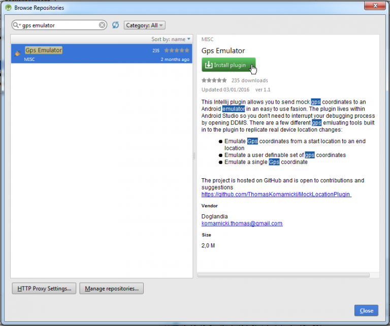 Android Studio. Simulate multiple GPS points with Mock Location Plugin